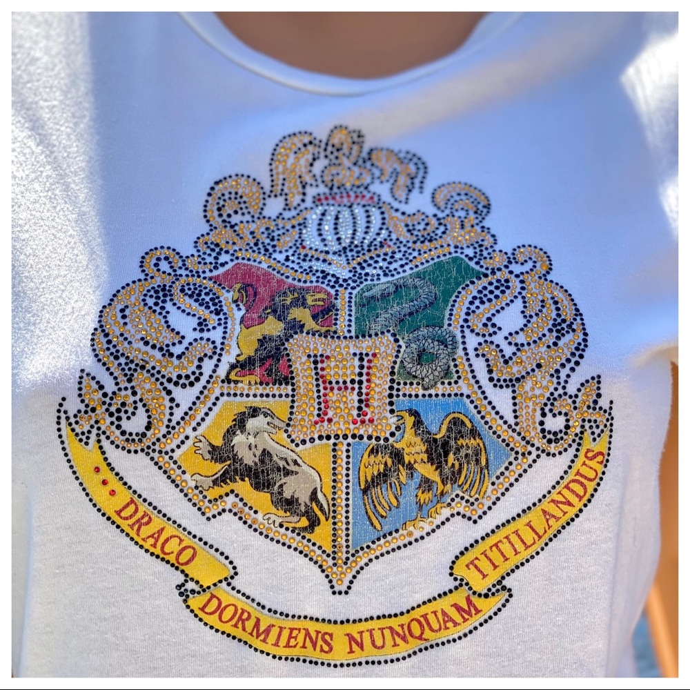 Vtg Harry Potter Hogwarts Draco Bling Crest T-Shirt - Gem